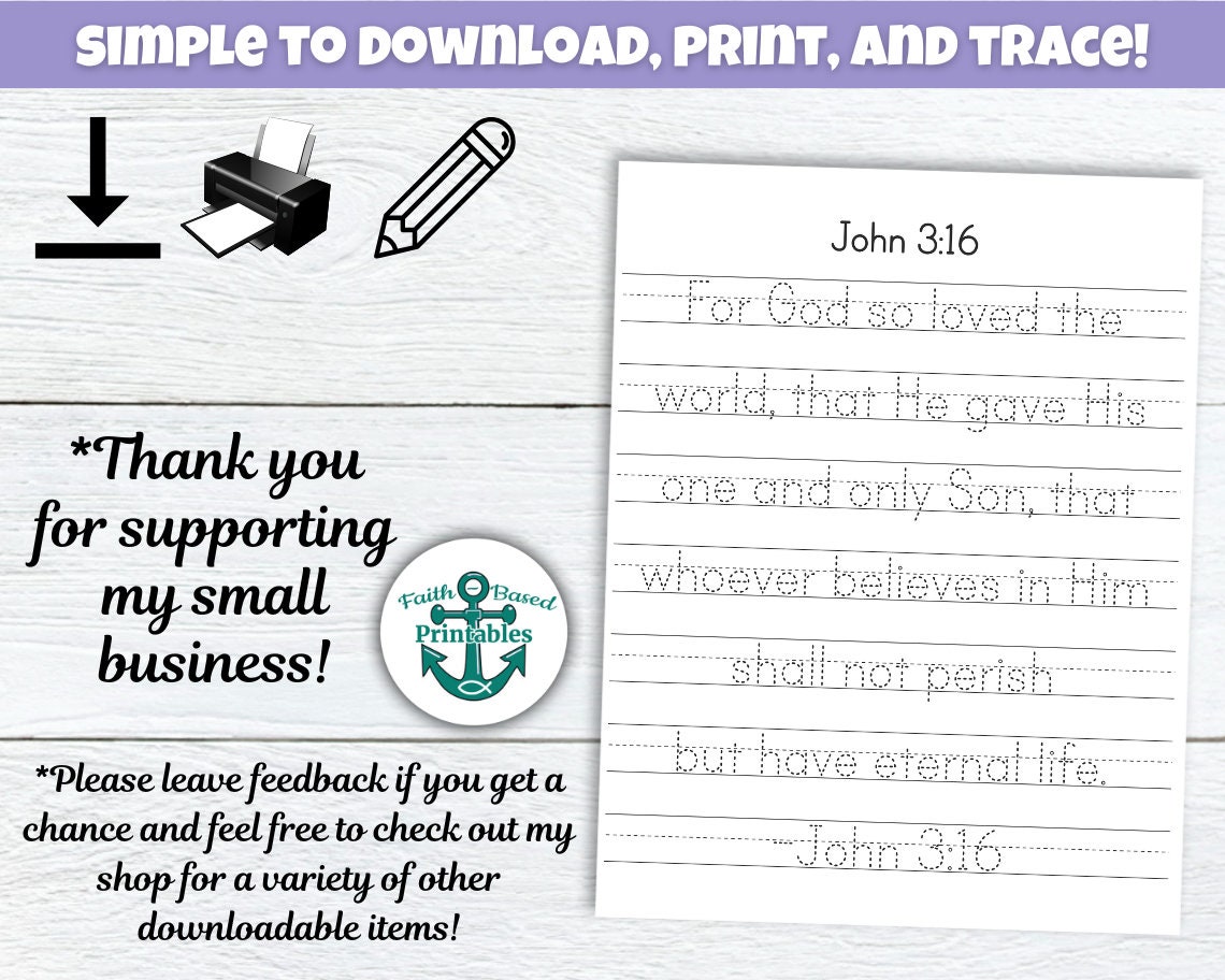 Custom Scripture Tracing Sheet Bible Verse Handwriting Practice Trace ...