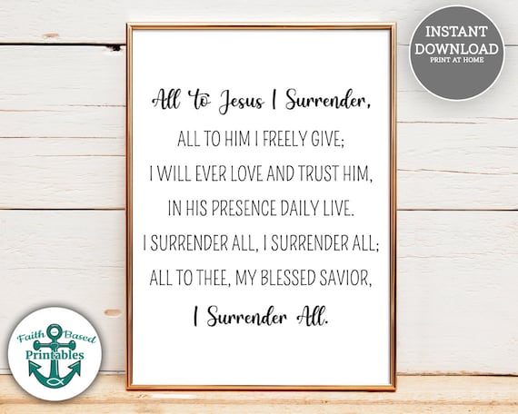 All to Jesus I Surrender Printable Hymn Print Christian Hymnal | Etsy