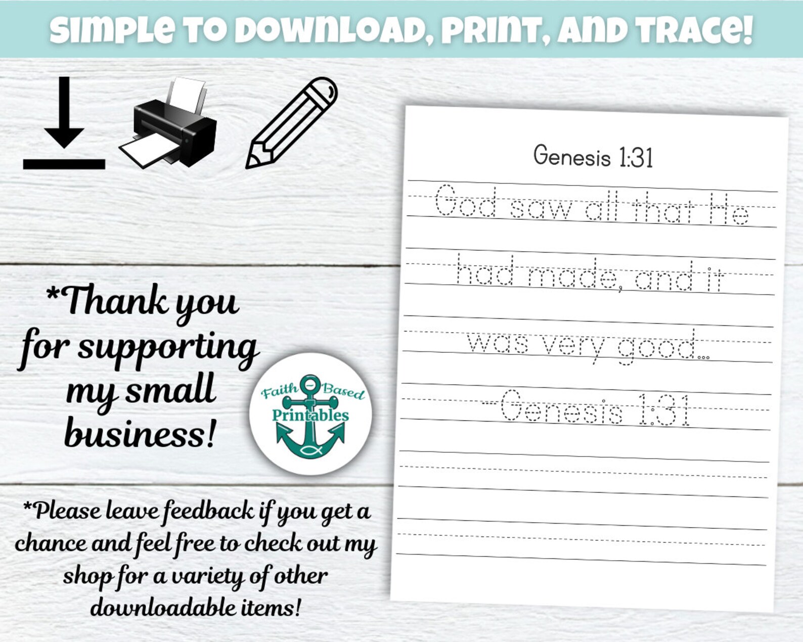 Genesis 1:31 Scripture Tracing Sheet Bible Memory Verse Memorization ...