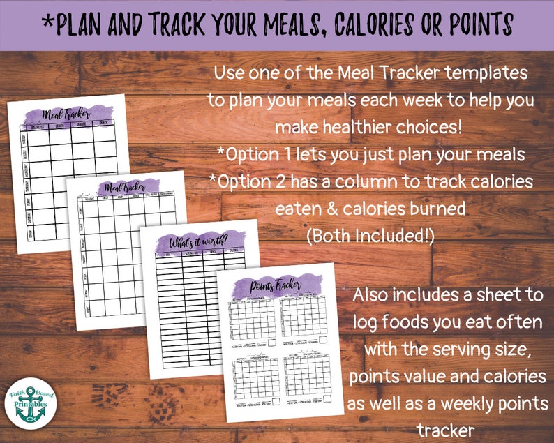 Purple Weight Loss Journal Printable Meal Planner Template PDF Weight ...