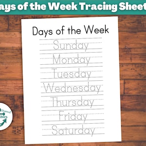 Days of the Week Printable Tracing Worksheet Handwriting Practice Kids ...