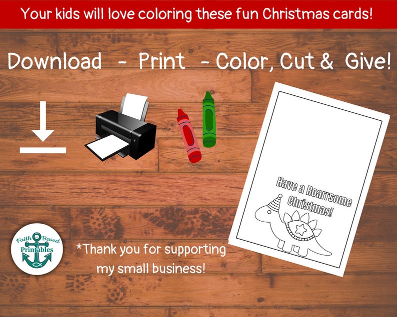 Printable Dinosaur Christmas Cards 5x7 Christmas Coloring - Etsy