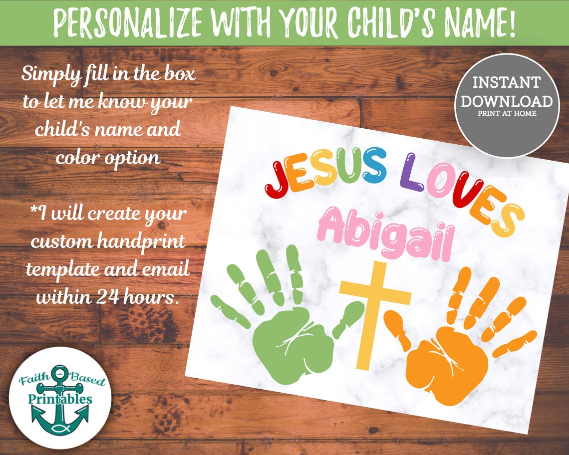 Personalized Name Jesus Loves Me Customized Handprint Art - Etsy