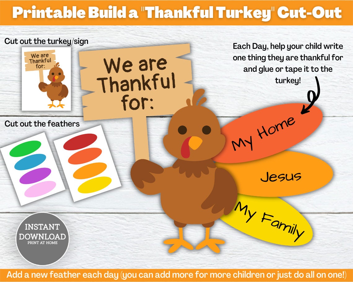 Thankful Turkey Craft for Kids, Thanksgiving Printable (PDF) - Etsy
