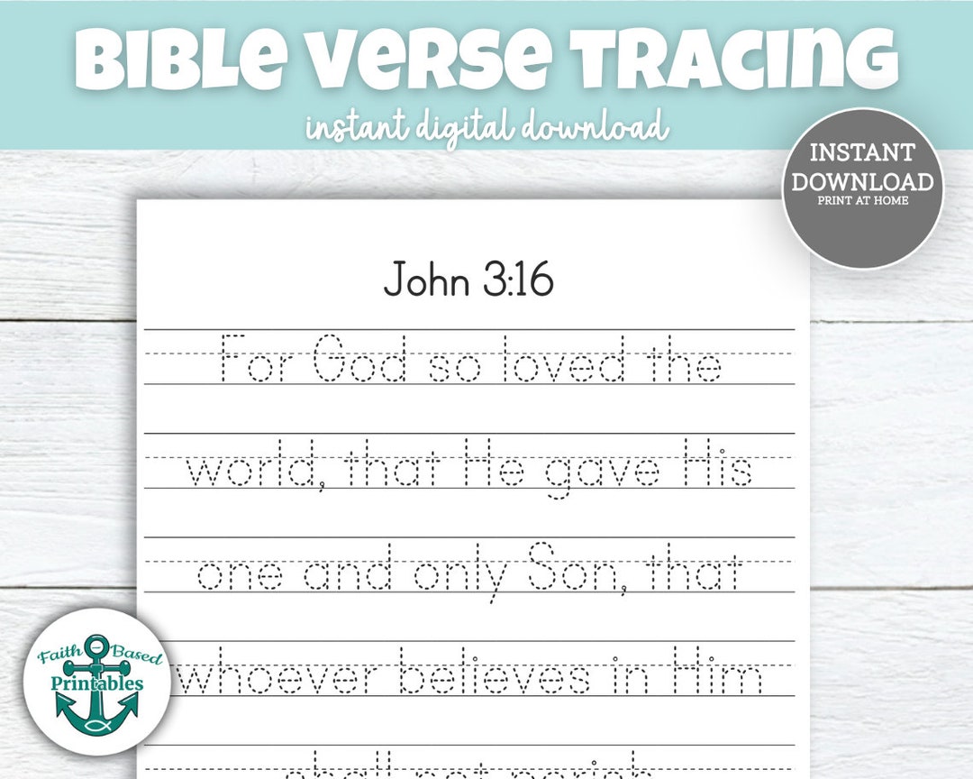 John 3:16 Scripture Tracing Sheet Bible Memory Verse Memorization ...