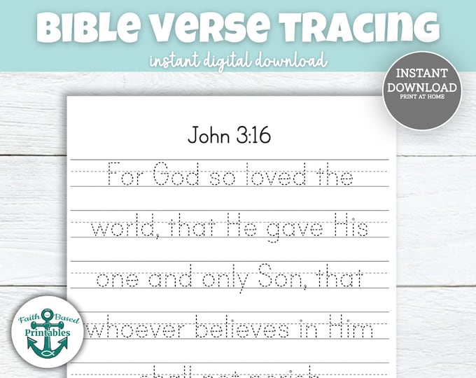 John 3:16 Scripture Tracing Sheet Bible Memory Verse Memorization ...