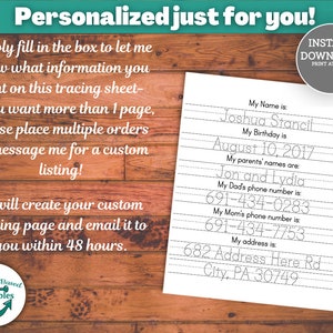 Customized Tracing Sheet Handwriting Practice Personalized Name Address ...