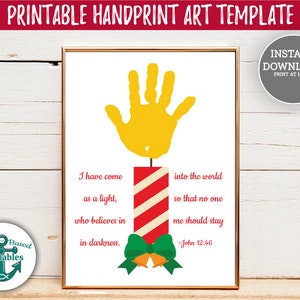 John 12:46 Christmas Handprint Craft Template, Printable Bible Verse ...