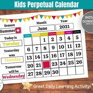 Perpetual Calendar Homeschool Printable 2021 Calendar for Kids ...