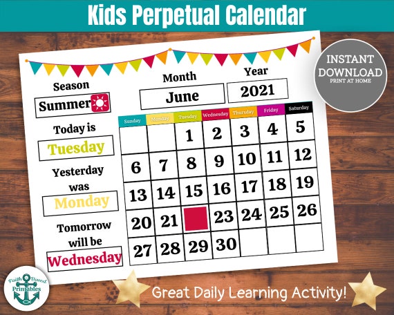 Perpetual Calendar Homeschool Printable 2021 Calendar for Kids | Etsy