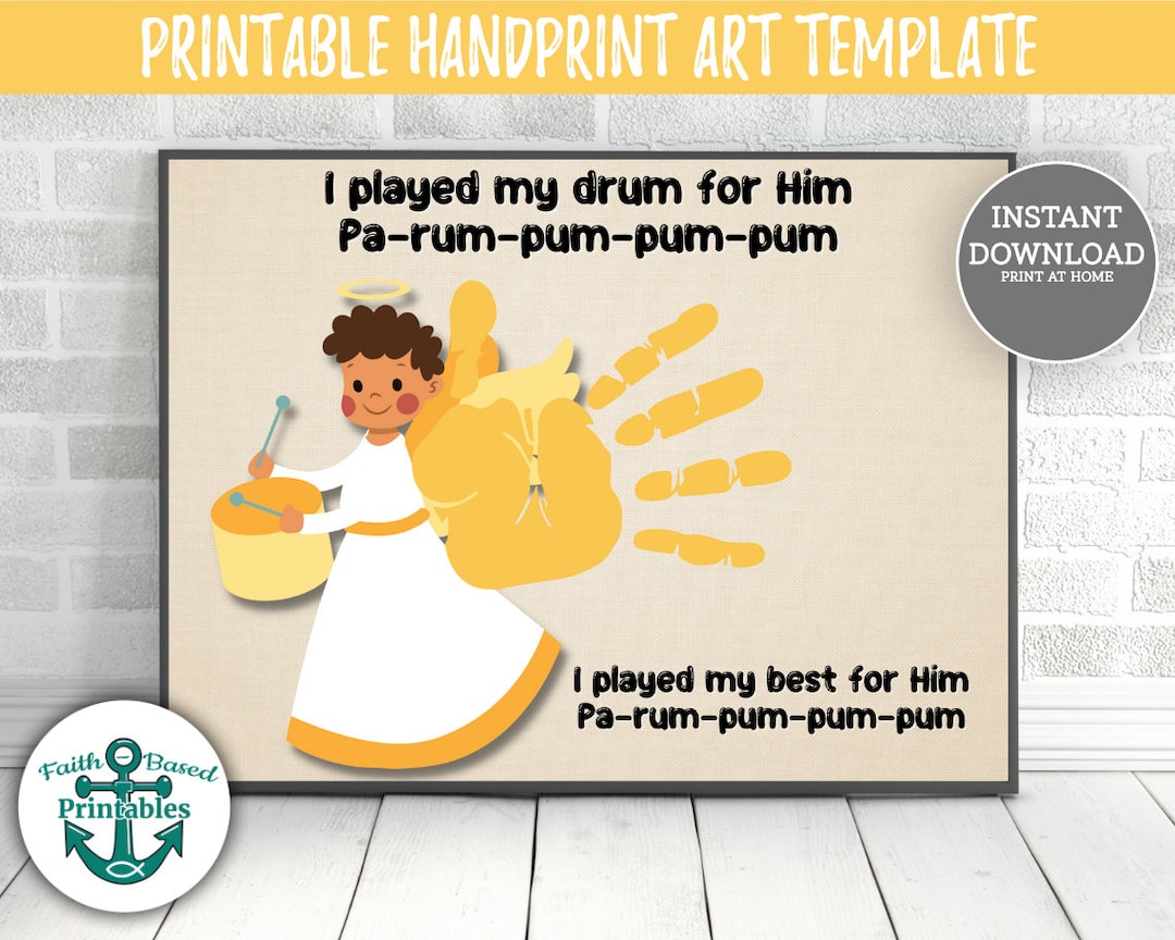 Angel Handprint Craft Printable Christmas Drummer Drum Hand Print Art ...