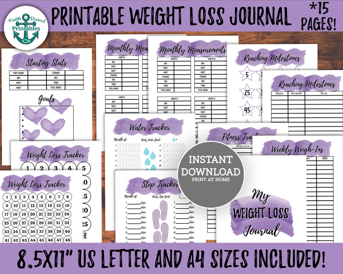 Printable Weight Loss Journal 15 Page Purple Weight Loss - Etsy