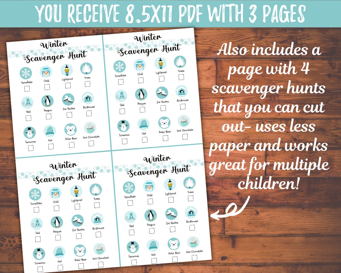 Winter Scavenger Hunt Snow Day Printable for Kids Winter Games | Etsy