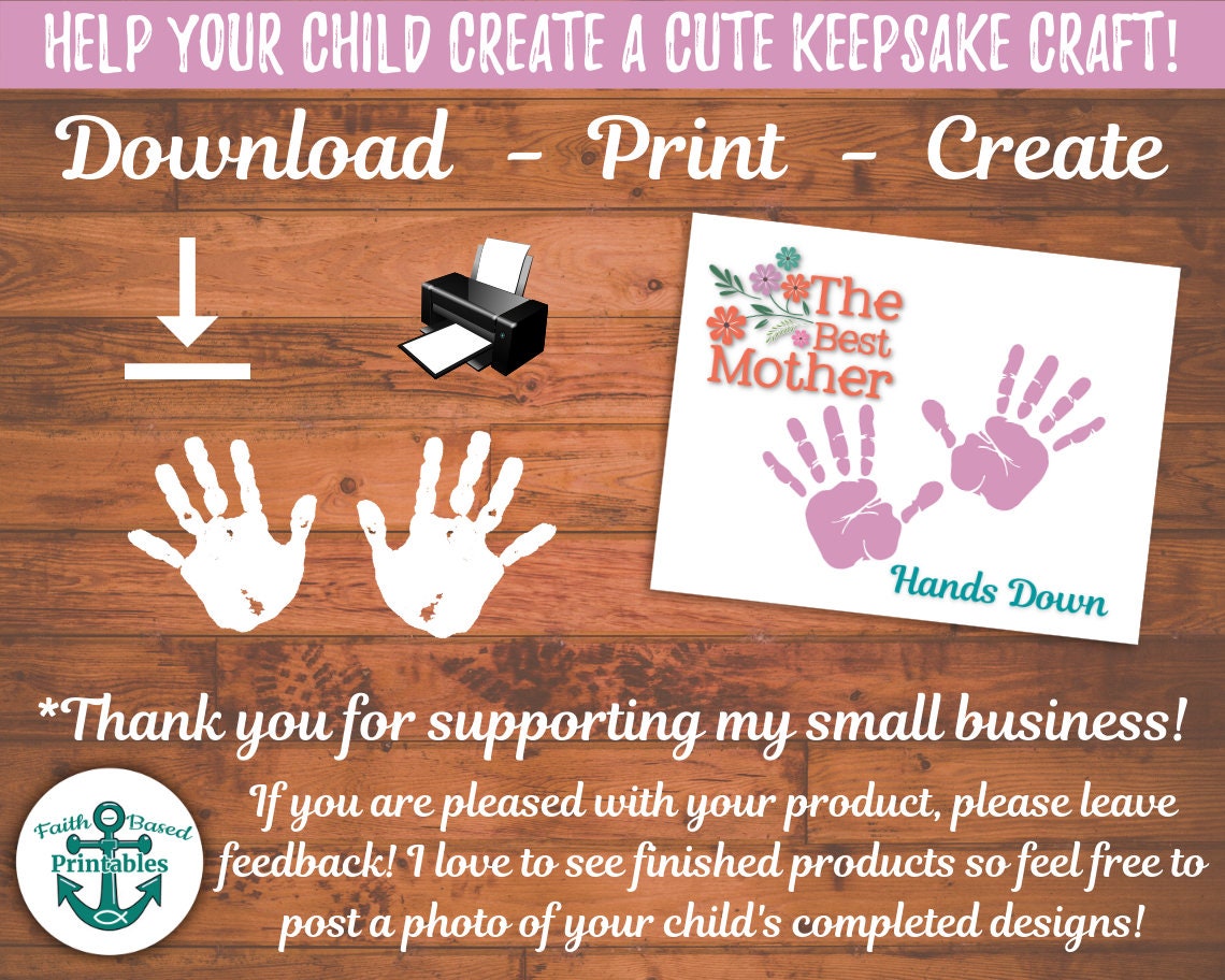Mothers Day Handprint Art the Best Mother Hands Down Printable - Etsy