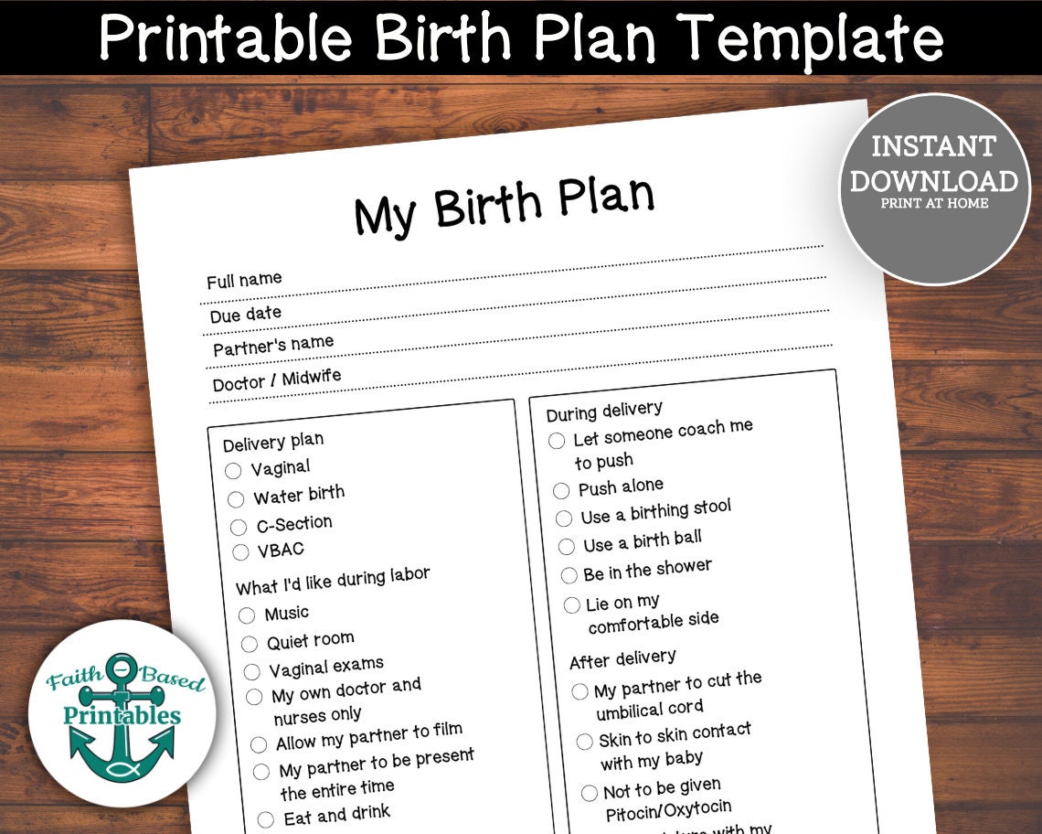 Birth Plan Template Simple Printable Birth Plan Checklist - Etsy
