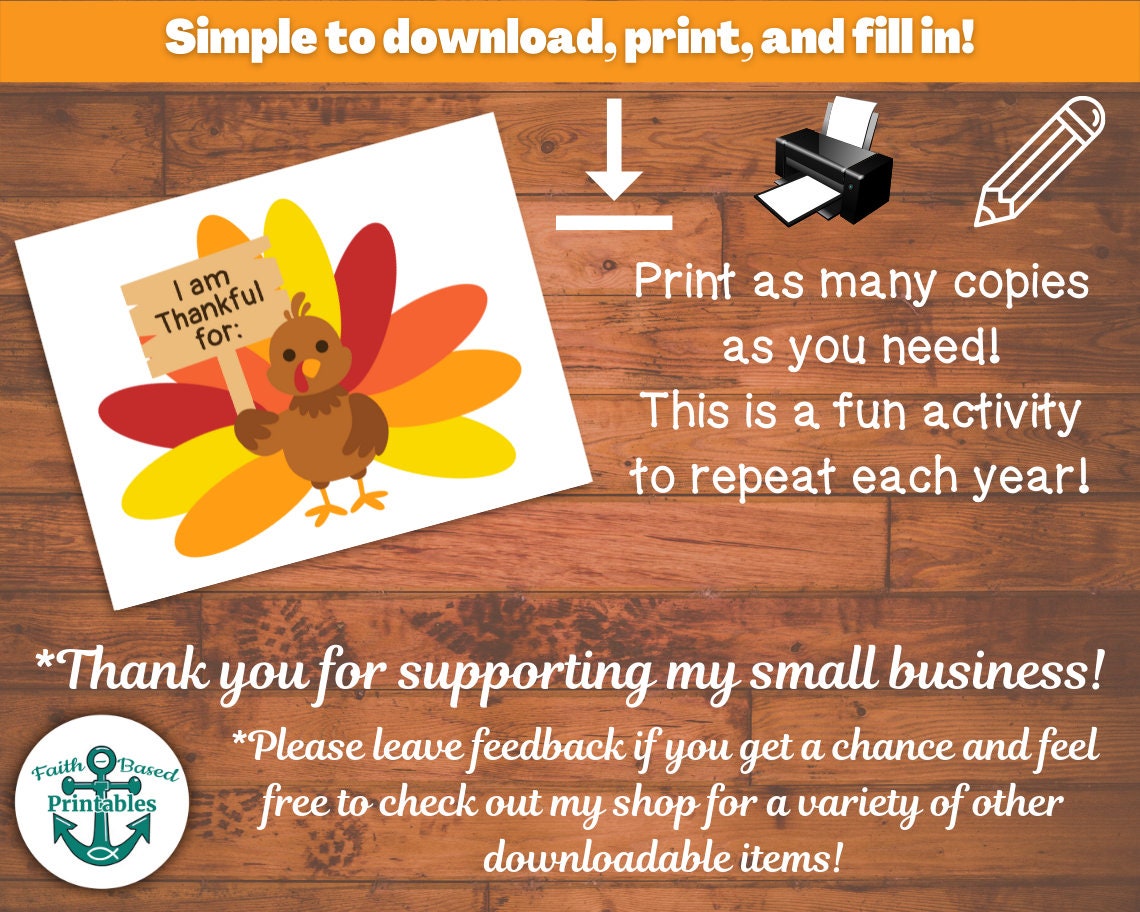 Printable Thankful Turkey for Kids Thanksgiving Crafts for - Etsy