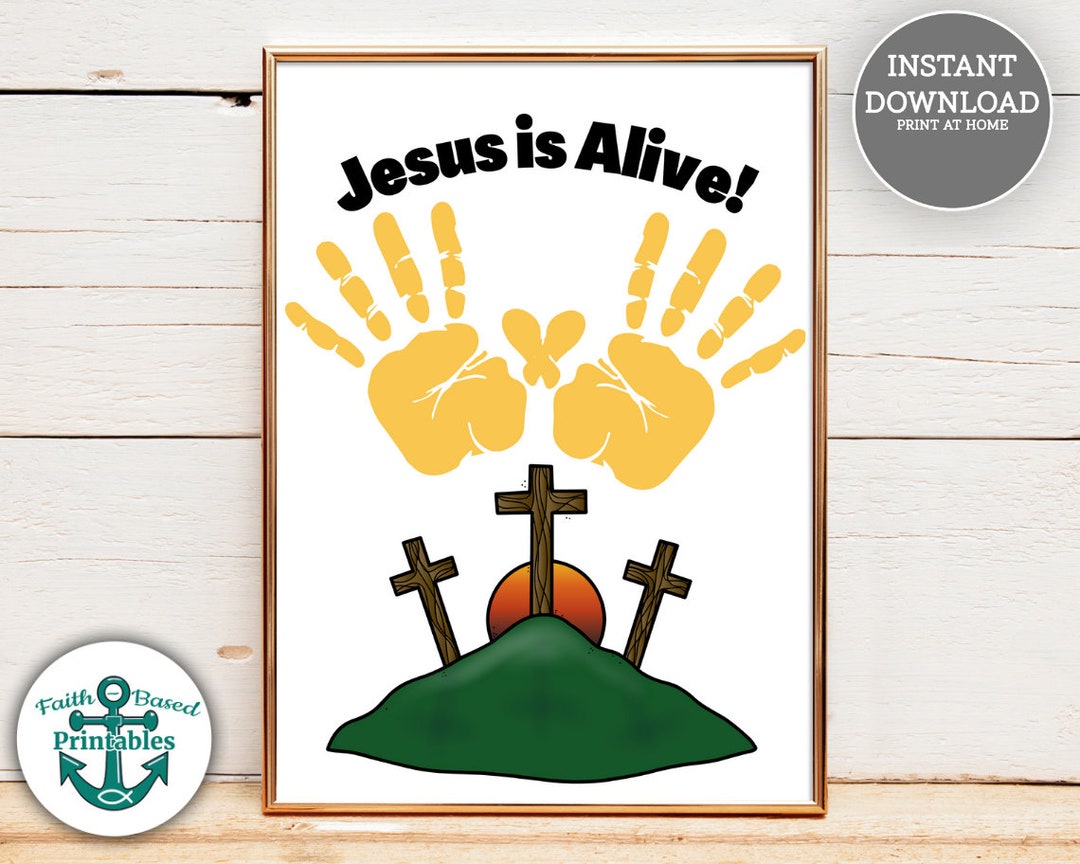 Jesus is Alive Easter Handprint Art Cross Christian Homeschool ...