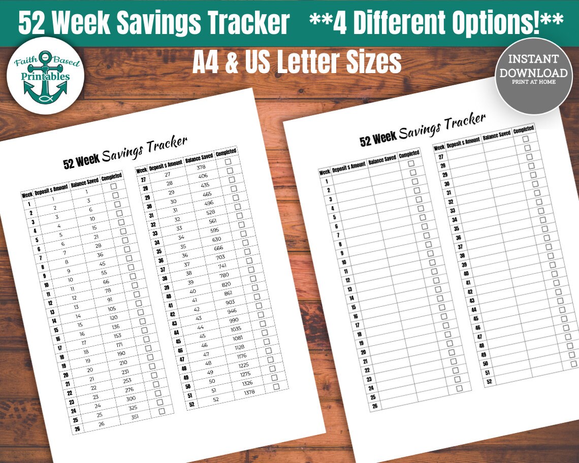 52 Week Challenge Printable 52 Week Savings Tracker Printable - Etsy