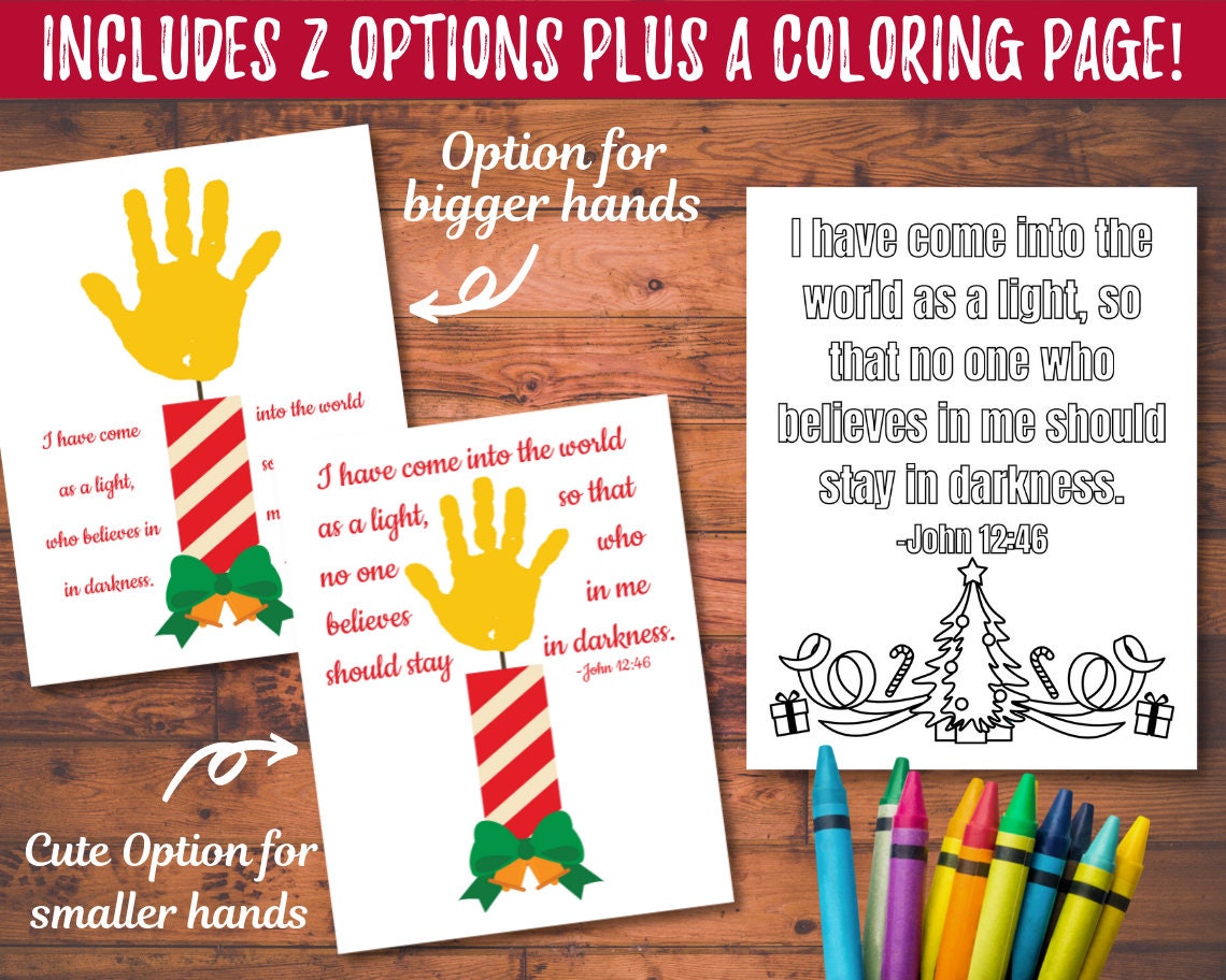 John 12:46 Christmas Handprint Craft Template, Printable Bible Verse ...