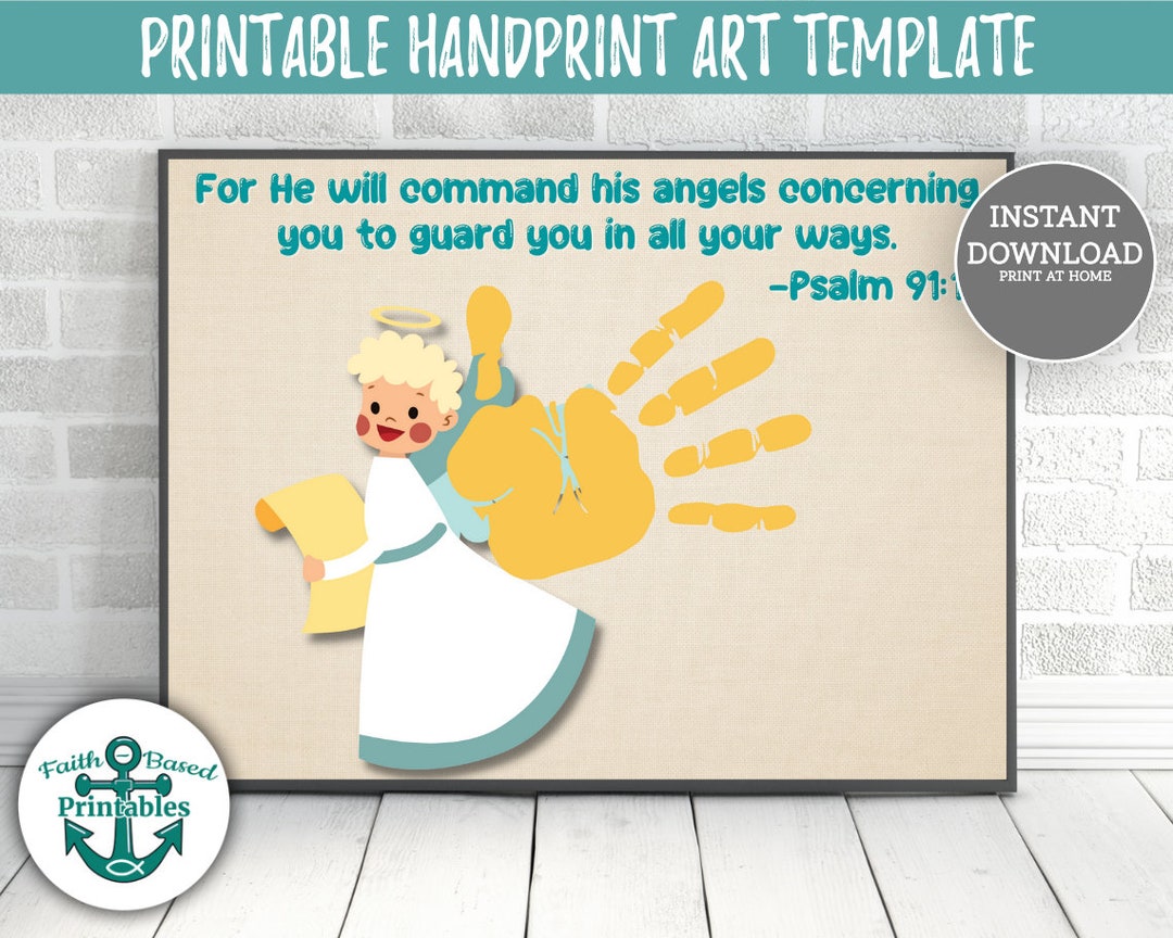 Psalm 91 Handprint Angel Craft Psalms 91:11 Christmas Hand Print Art ...