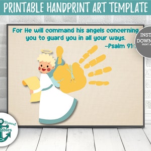 Psalm 91 Handprint Angel Craft Psalms 91:11 Christmas Hand Print Art ...