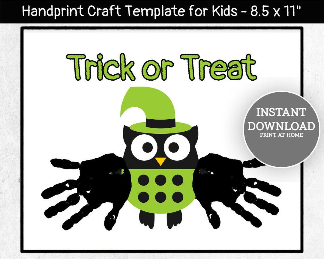 Trick or Treat Owl Handprint Craft, Printable Halloween Trick or Treat ...