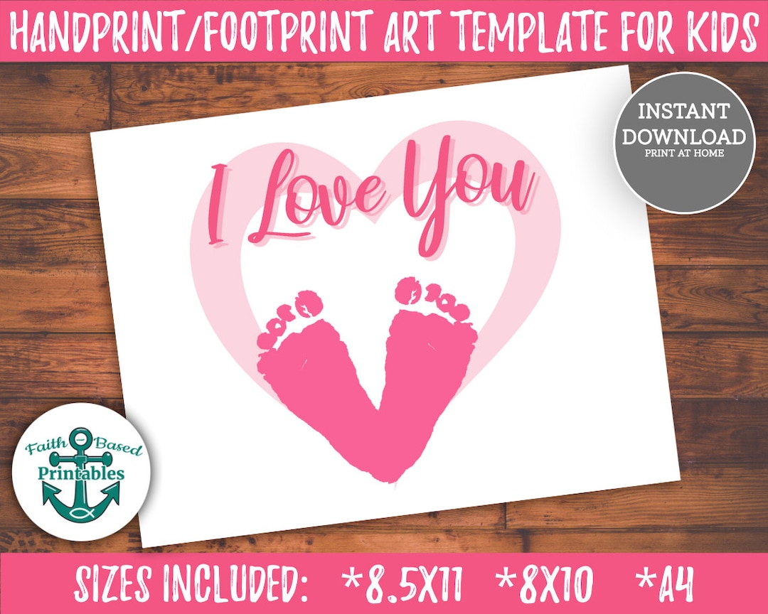 I Love You Valentines Day Pink Handprint Art Template - Etsy