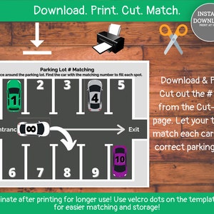 Number Matching Parking Lot Printable: Preschool Learning (digital ...
