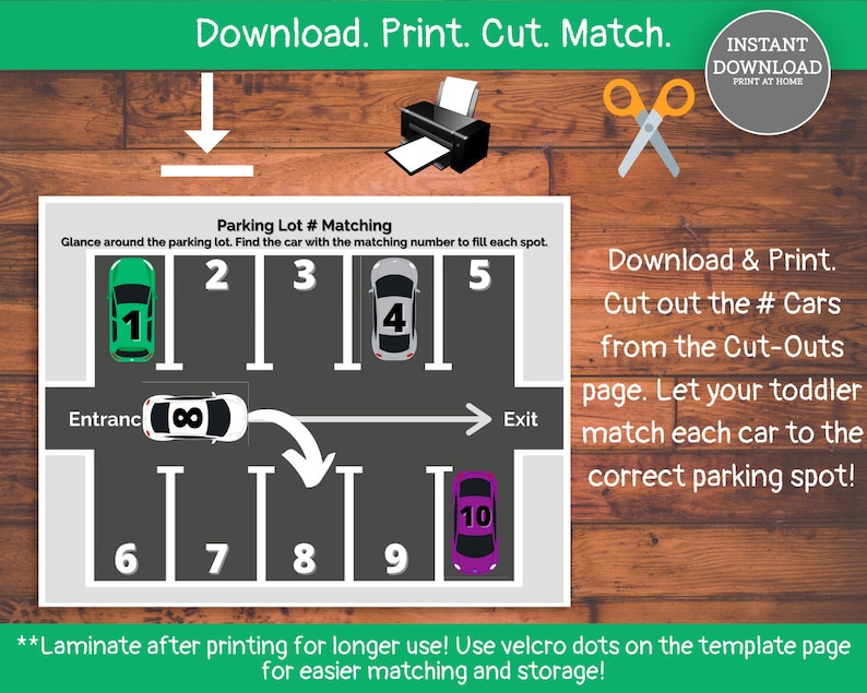 Number Matching Parking Lot Printable: Preschool Learning (digital ...