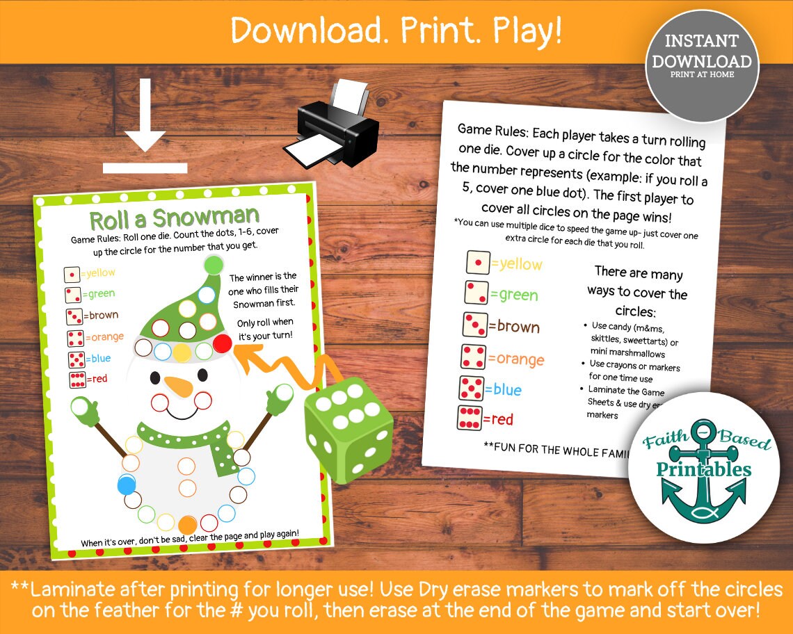 Roll a Snowman Family Game Printable Roll a Snowman Game - Etsy