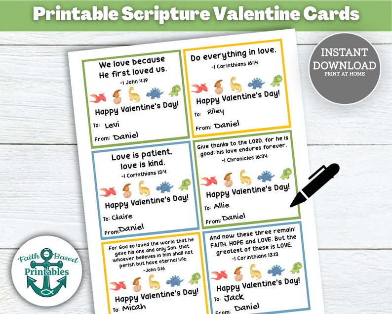 Christian Valentine Cards for Kids Printable Bible Verse - Etsy