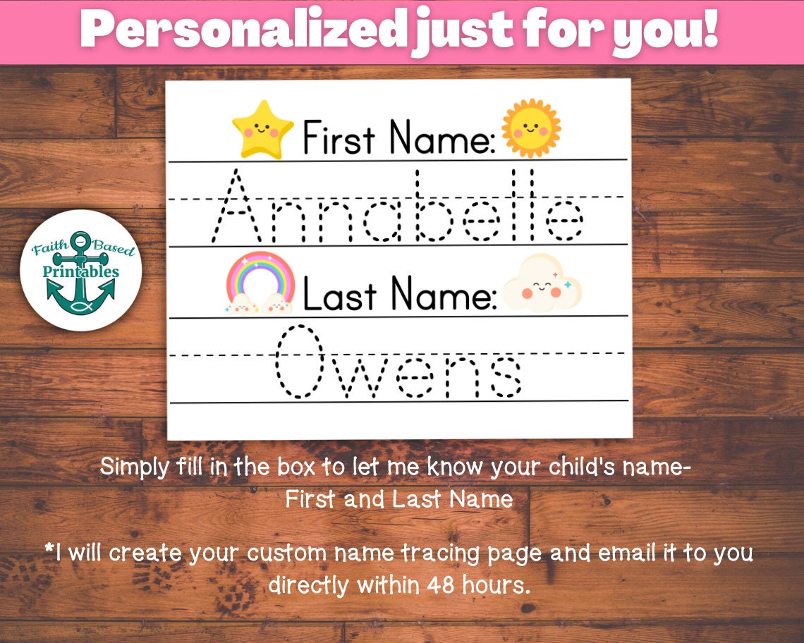 Custom Name Tracing Sheet for Girls Handwriting Practice Personalized ...