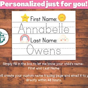 Custom Name Tracing Sheet for Girls Handwriting Practice Personalized ...