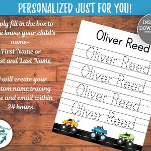 Custom Name Tracing Sheet Handwriting Practice Personalized Monster ...