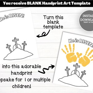 He is Risen Easter Handprint Craft Matthew 28:6 Art Cross Christian ...