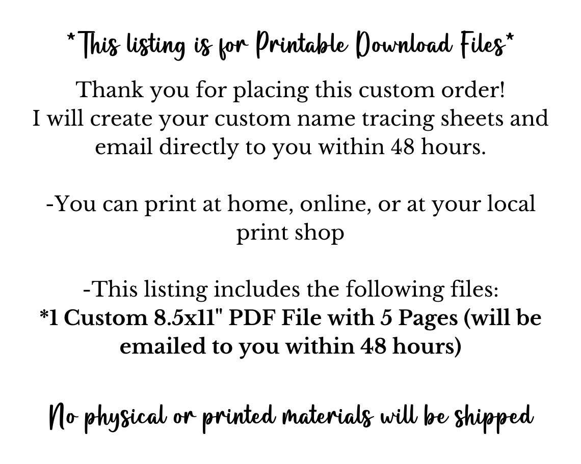 Custom Name Tracing Sheet Bundle Printable Handwriting Practice Sheets ...