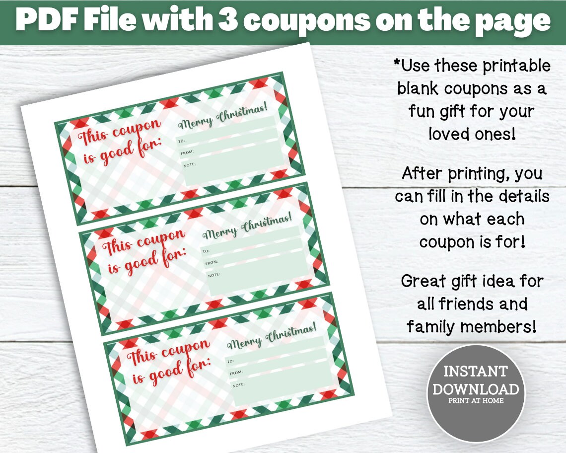 Printable Christmas Coupon Book Template Blank Coupons Gifts - Etsy