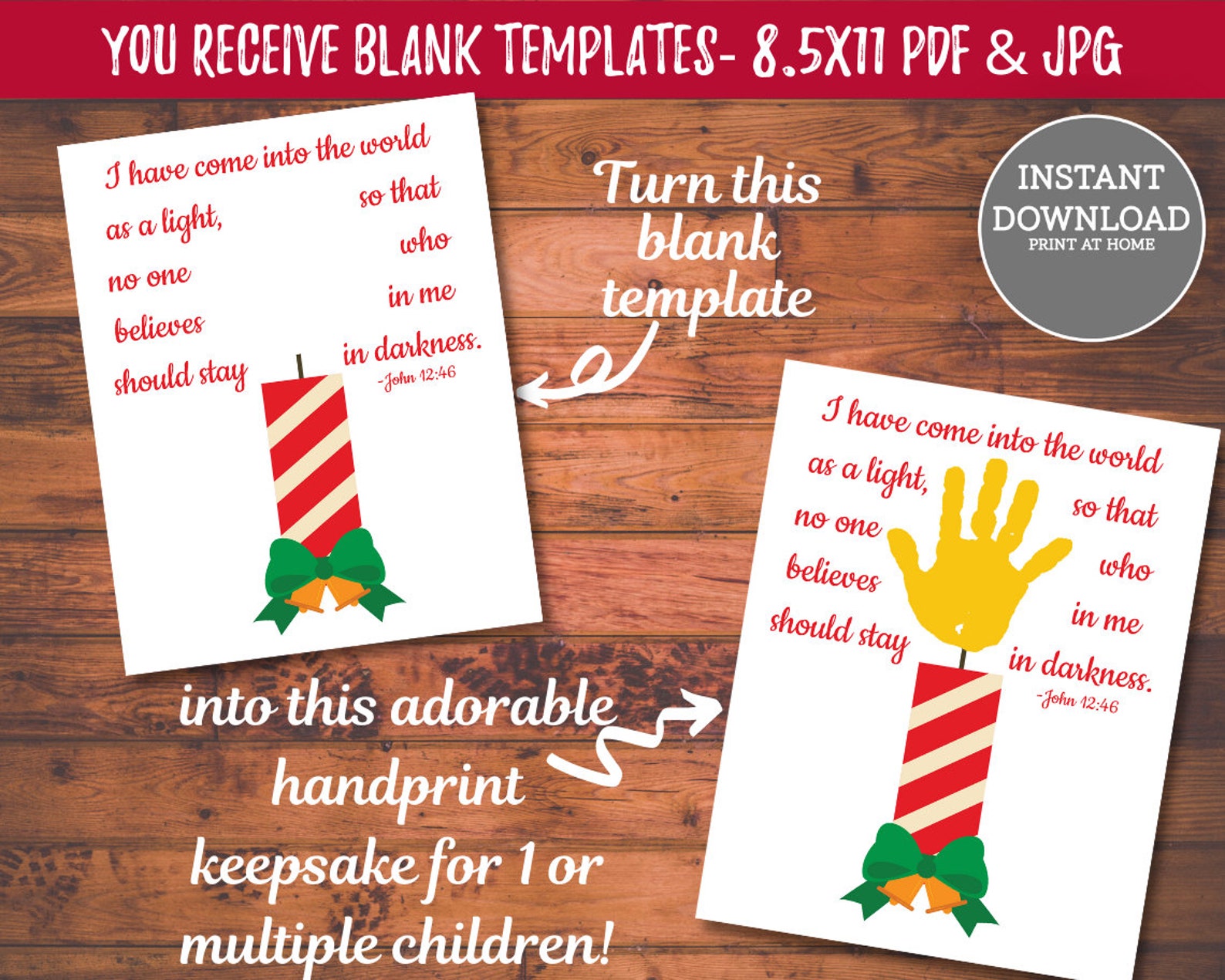 John 12:46 Christmas Handprint Craft Template, Printable Bible Verse ...