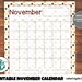 Printable November Calendar Leaf Acorn Pumpkin Pattern Cute - Etsy