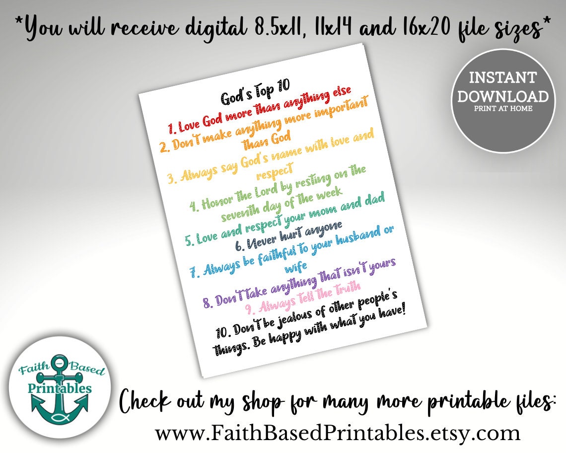 God's Top 10 Ten Commandments Printable Sign for Kids - Etsy Ireland