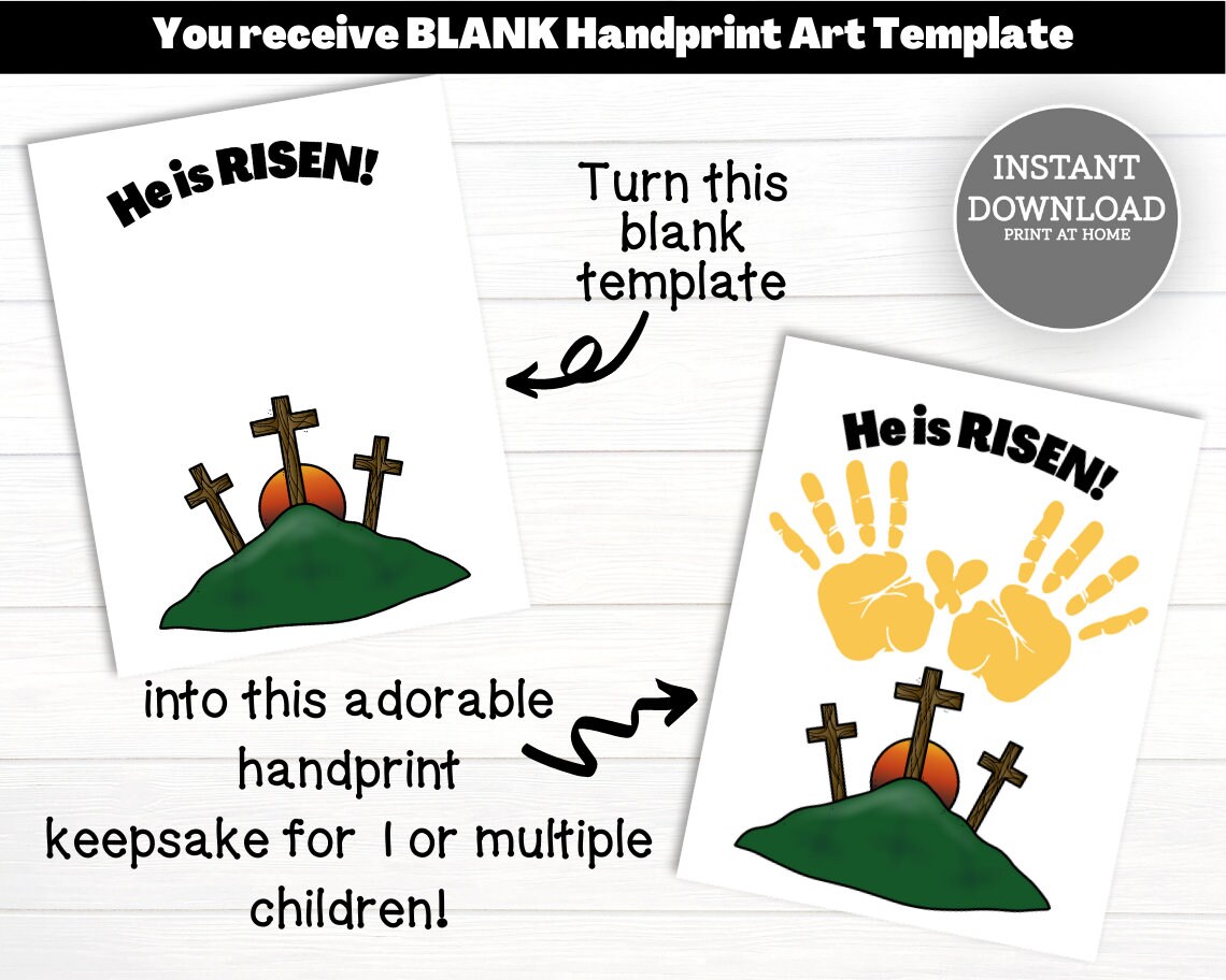 He is Risen Easter Handprint Craft Matthew 28:6 Art Cross - Etsy
