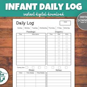 Infant Daily Log Printable Sleep Tracker Diapers Feedings Newborn Notes ...