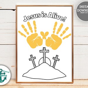 Jesus is Alive Easter Handprint Art Cross Christian Homeschool ...