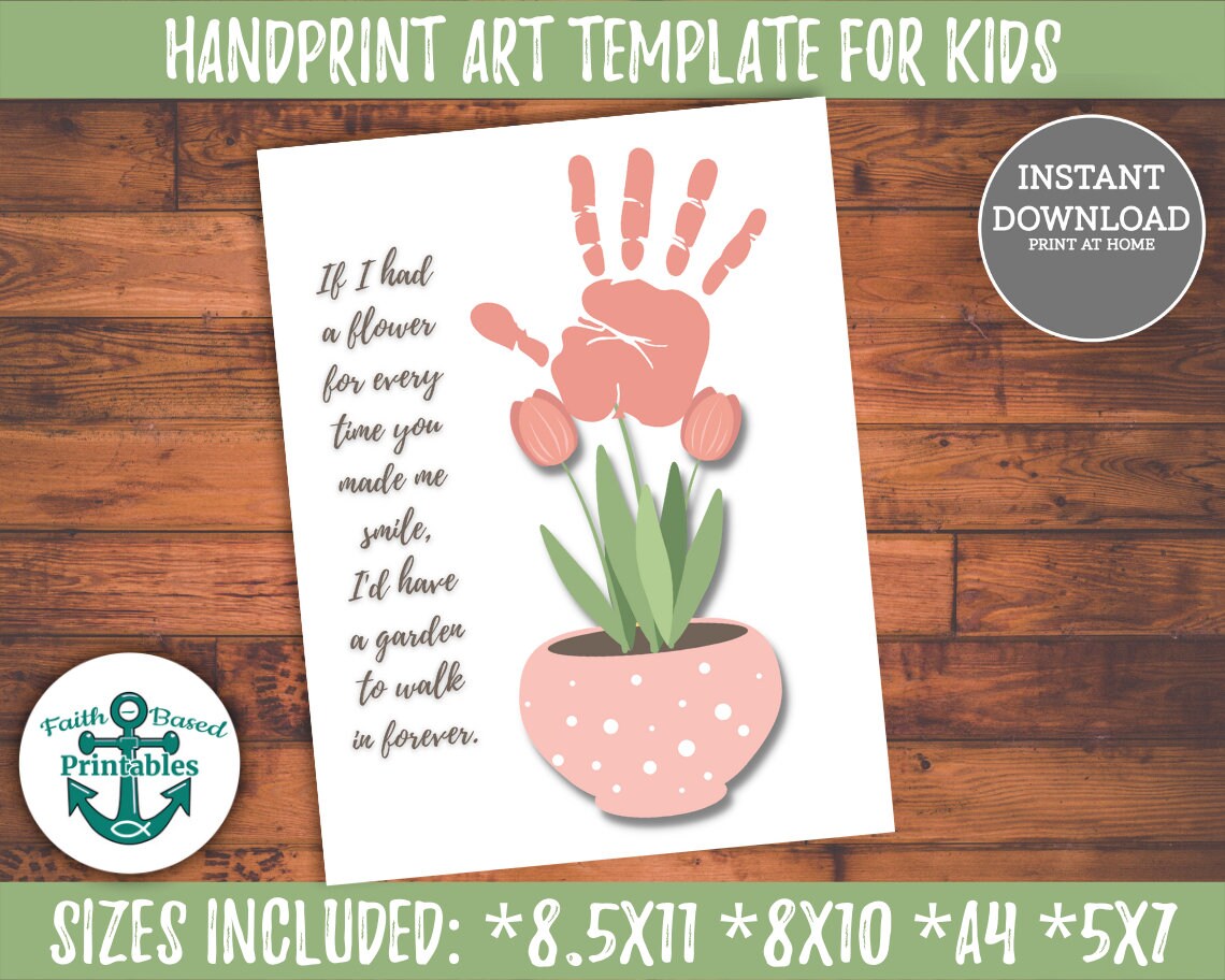 Handprint Art Flower Handprint Gift Mother's Day Printable | Etsy