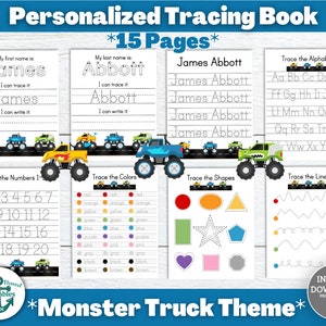Custom Name Tracing Bundle Handwriting Practice Sheet Monster Truck ...