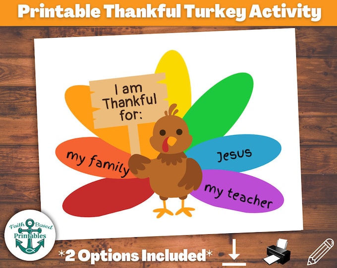 Printable Thankful Turkey for Kids Colorful Thanksgiving Crafts for ...