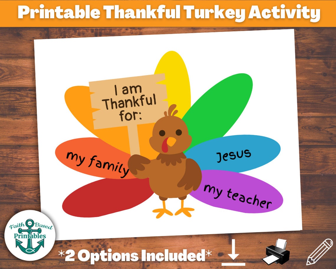 Printable Thankful Turkey for Kids Colorful Thanksgiving Crafts for ...