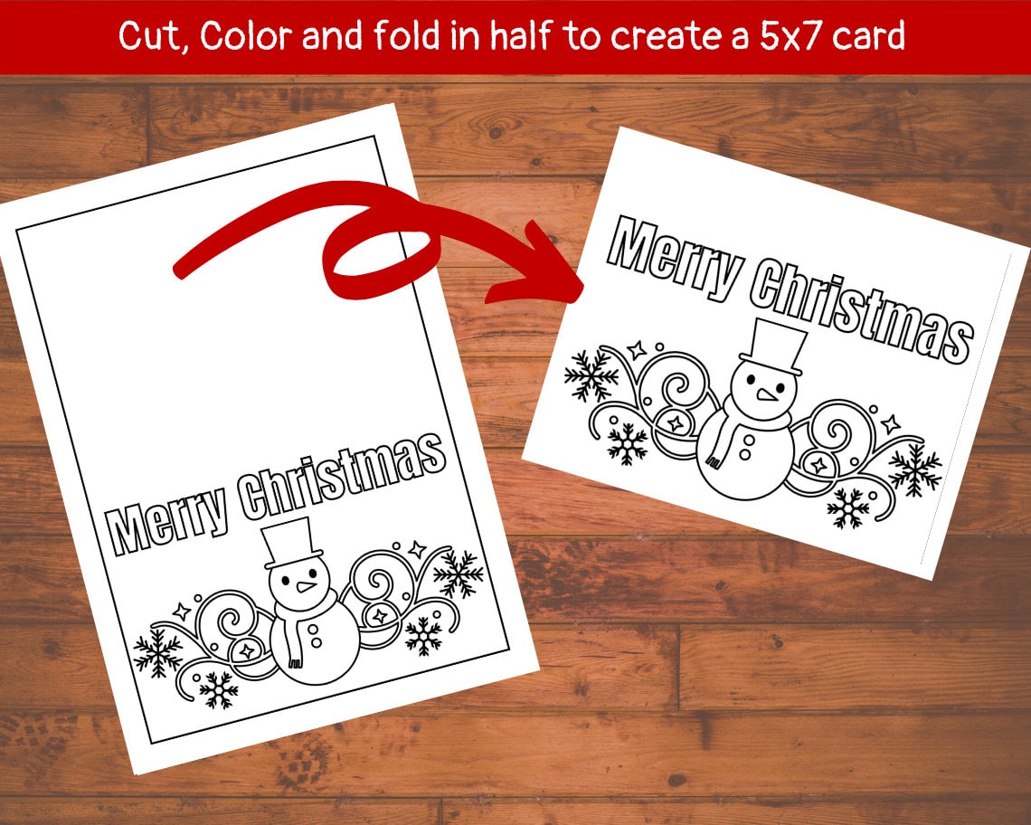 Printable Christmas Coloring Cards 5x7 Christmas Cards for - Etsy