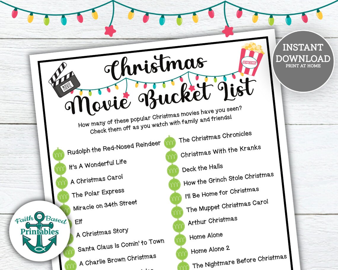 Christmas Movie Bucket List Printable Activity for Kids Adults | Etsy
