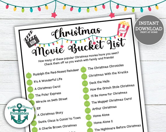 Christmas Movie Bucket List Printable Activity for Kids Adults | Etsy